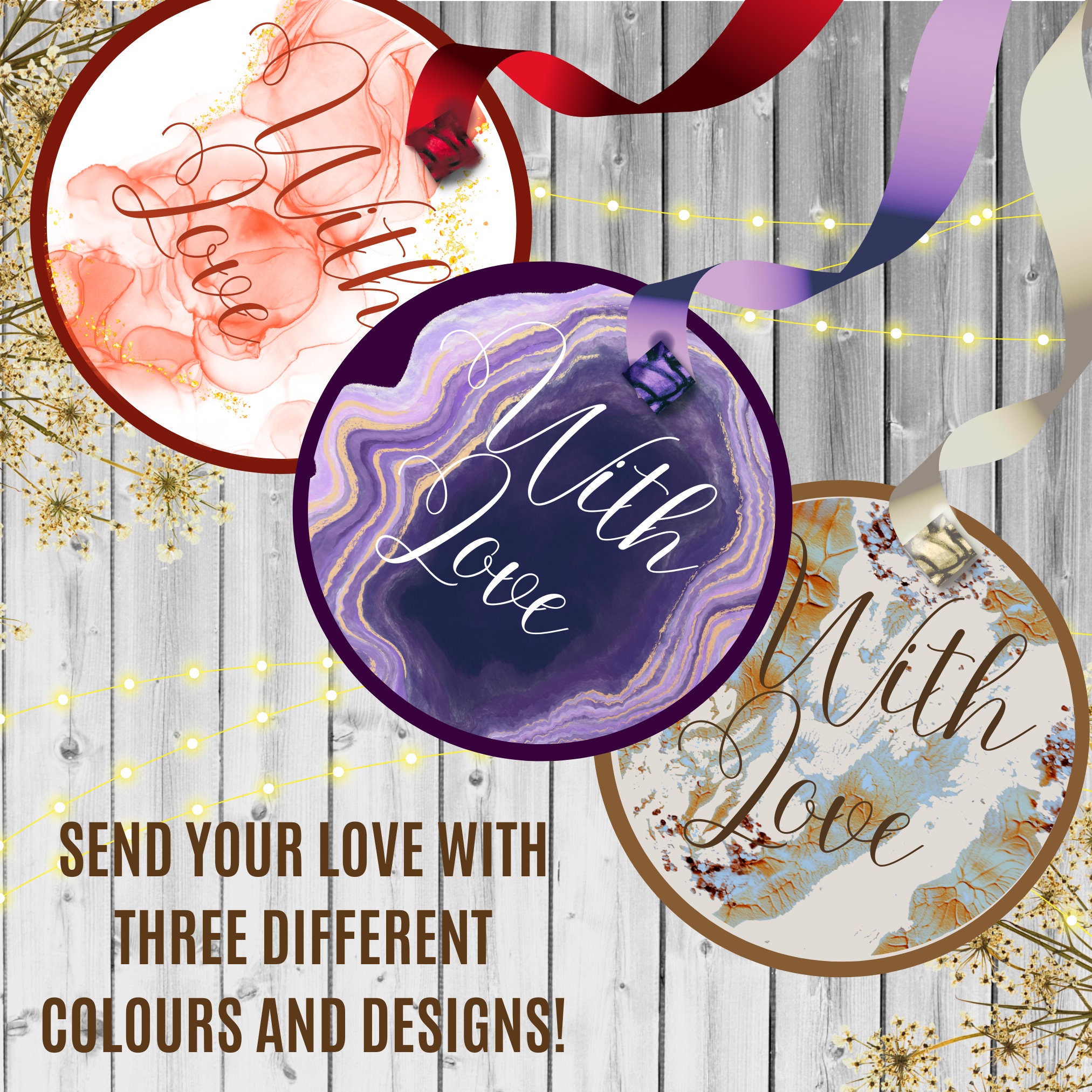 Round Marbled Gift Tag Printable Bundle, Elegant Thankyou, Birthday ...