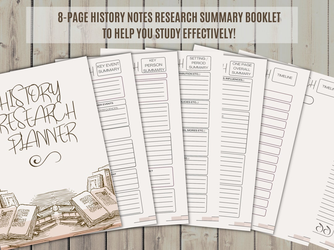 History Notes Research Template Book, History Summary Planner, Academic ...