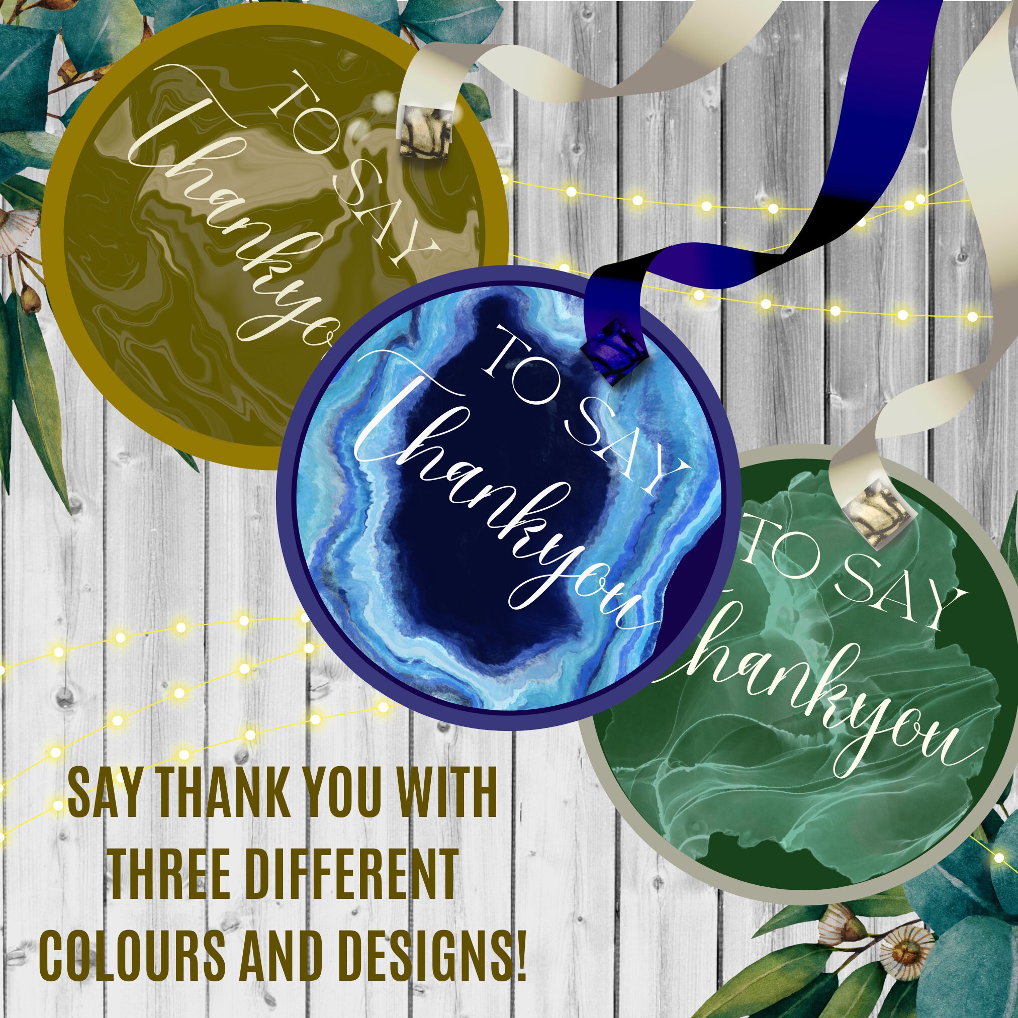 Round Marbled Gift Tag Printable Bundle, Elegant Thankyou, Birthday ...