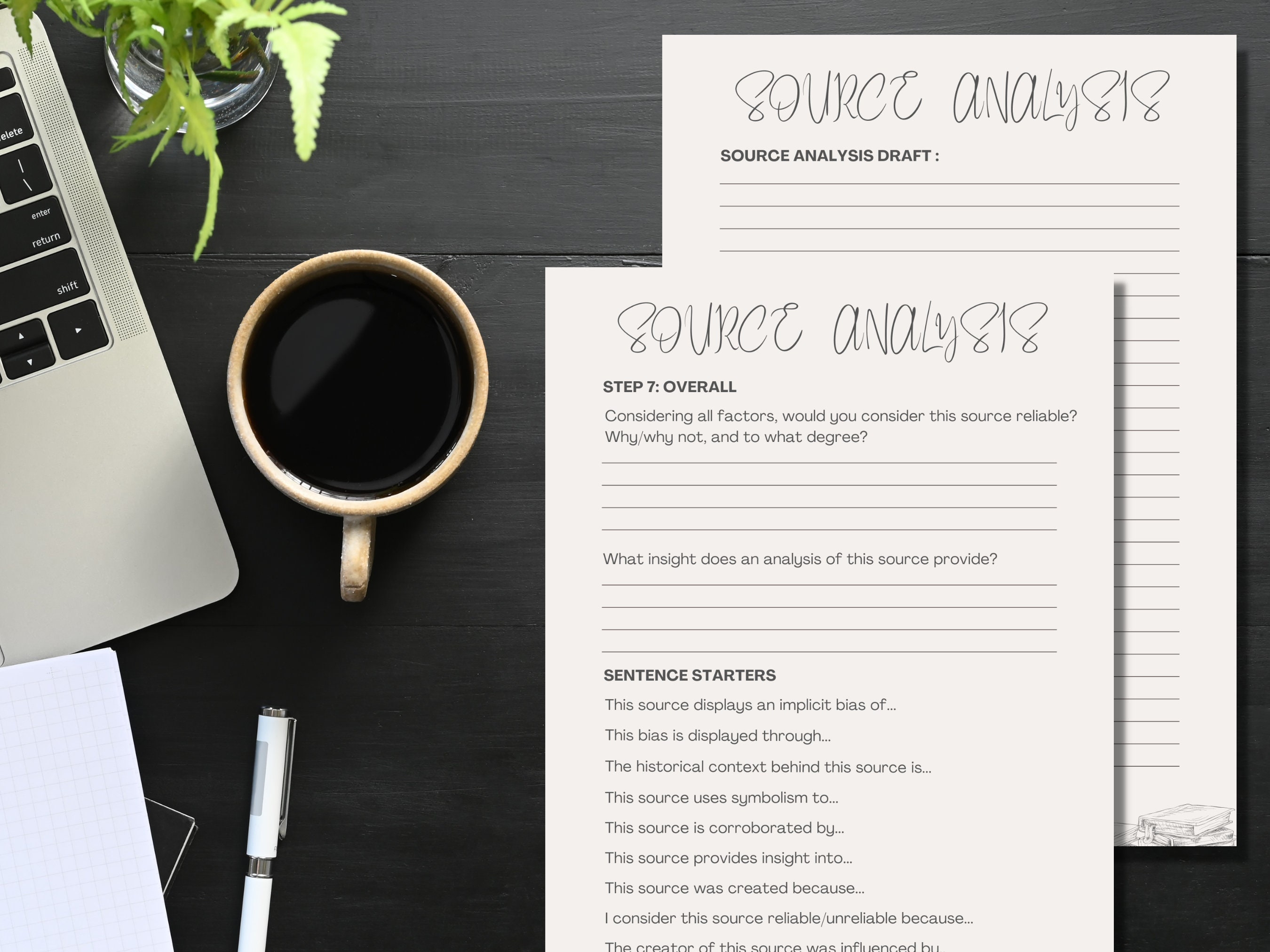 Source Analysis Worksheet & Planner Booklet History Analysis for ...