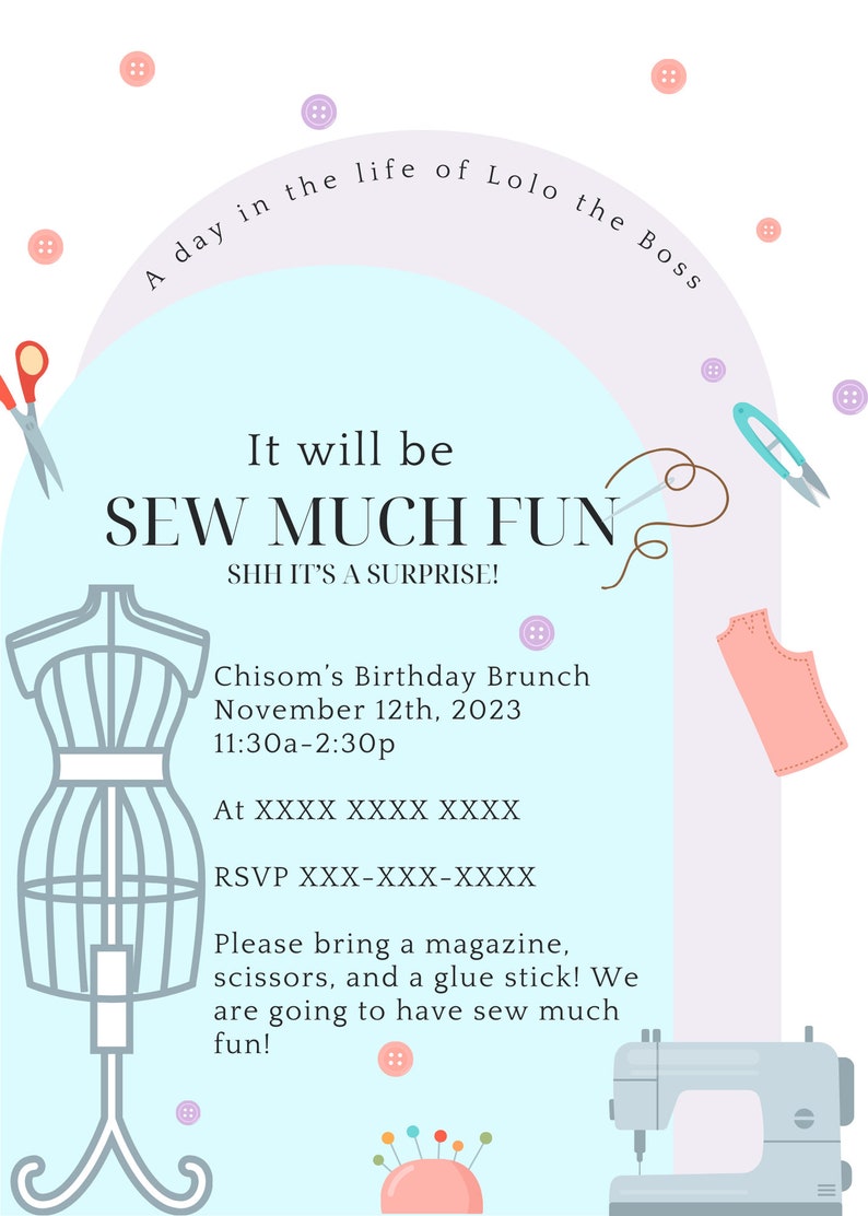 Sewing Party Invitations CANVA Template | Kids Birthday Party ...