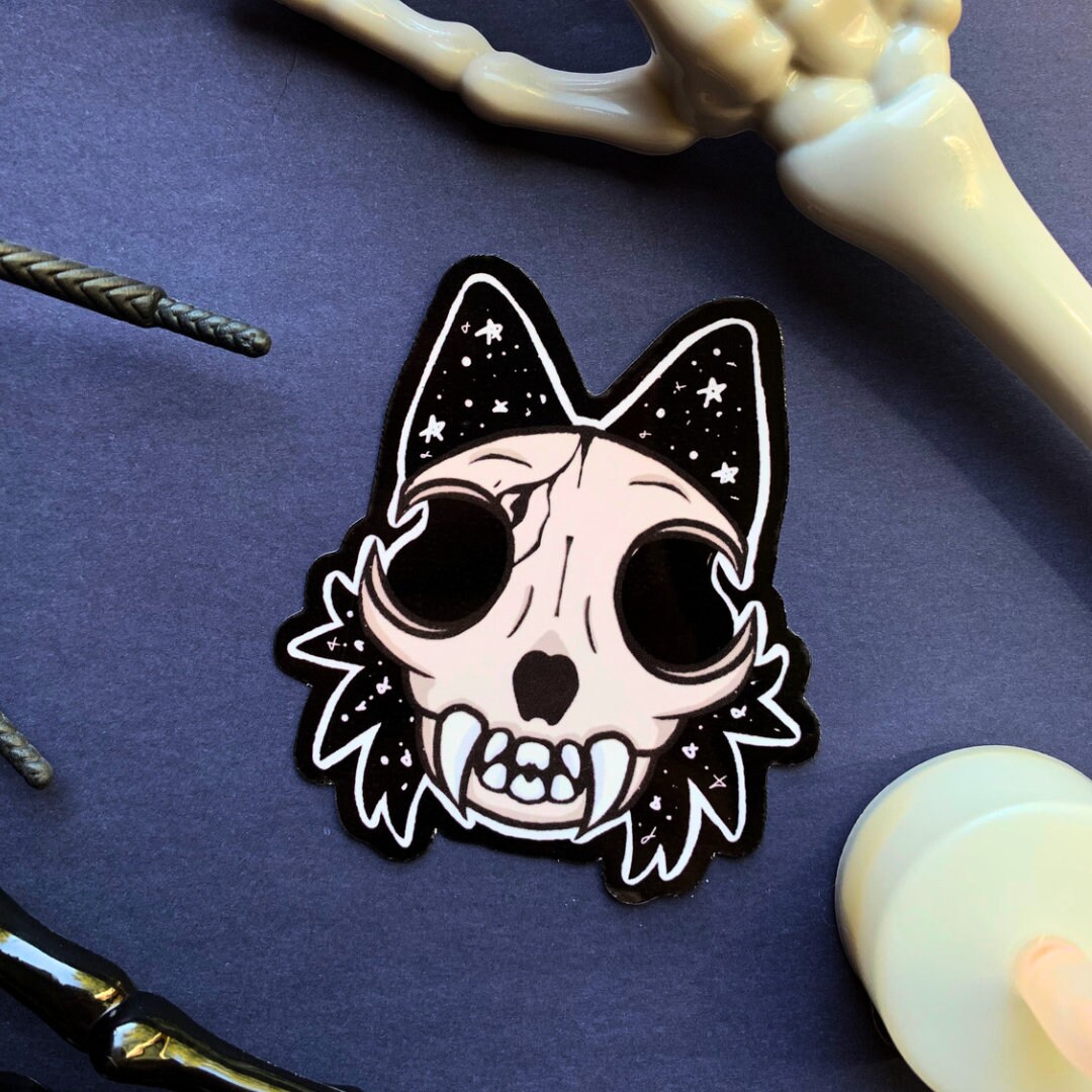 Starry Cat Skull || Water-resistant/waterproof Vinyl Matte 3in. Sticker ...