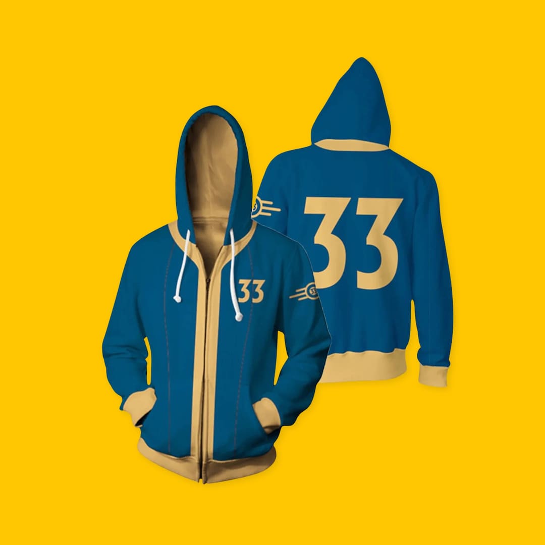Fallout Vault 33 Gaming Zip up Hoodie polyester Costume CHECK Size ...