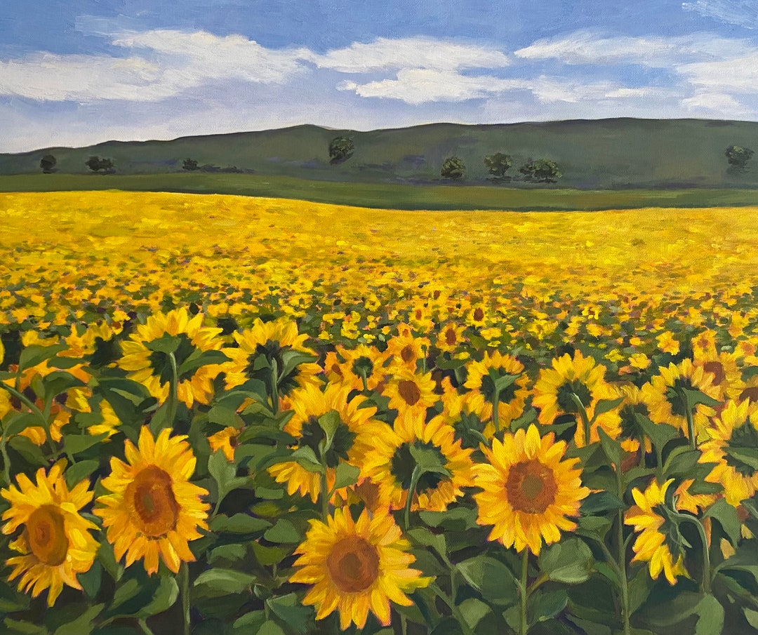 Sunflower Field Original Oil Painting, Sunflowers Wall Art, Oil ...
