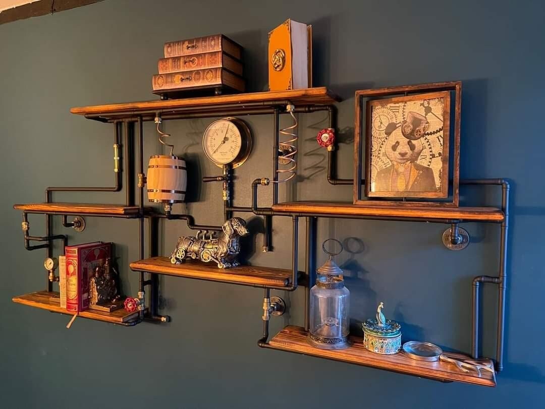 The Hounsfield Steampunk Shelving Unit - Retro Industrial Wall Art - Etsy