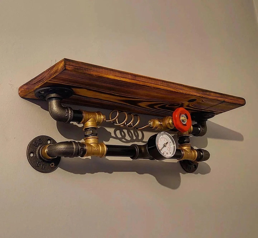 Booth Steampunk Shelving Unit – Industrial Pipe & Wood Wall Shelf ...