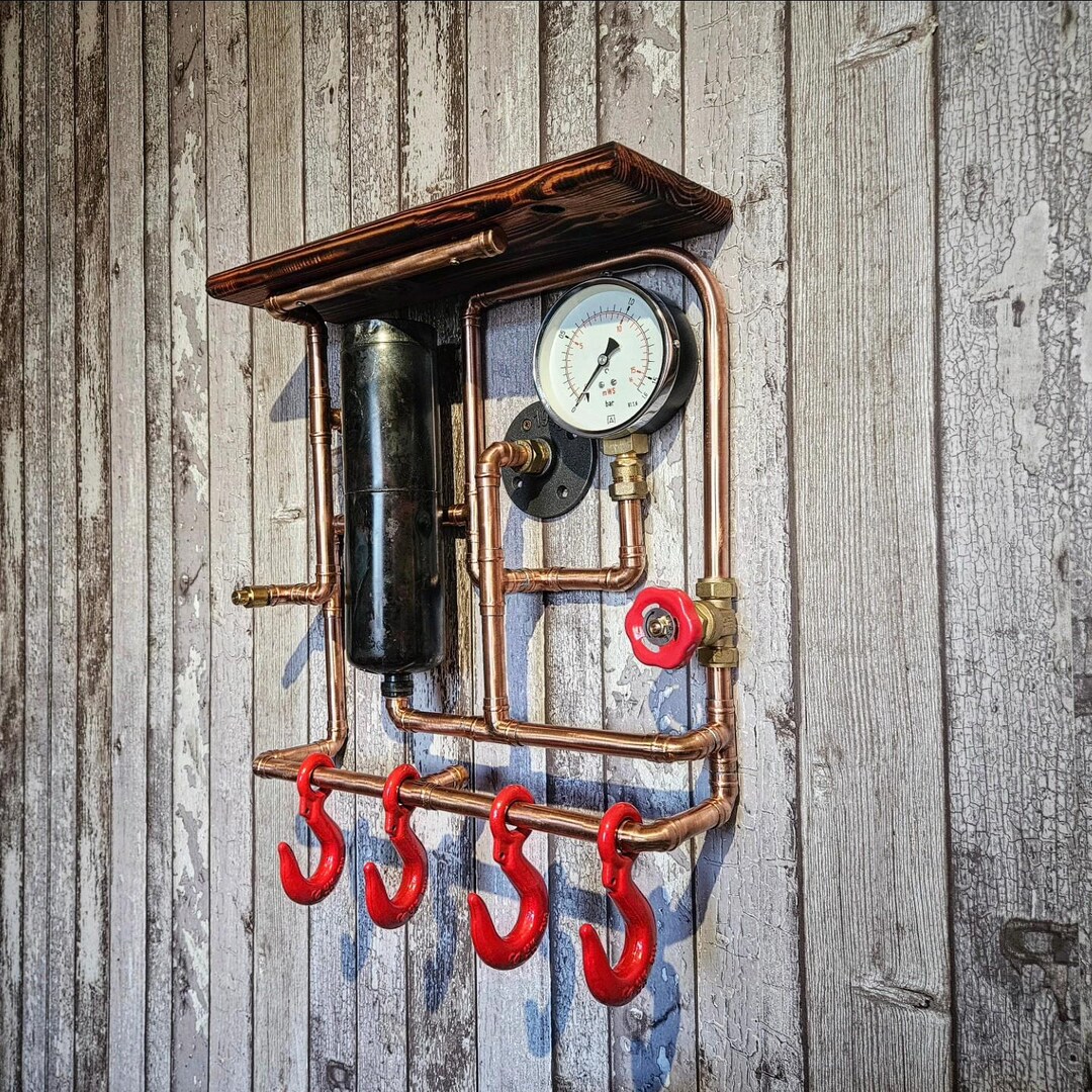 Copper Pipe Coat Hook Shelf - Handcrafted Industrial Steampunk ...