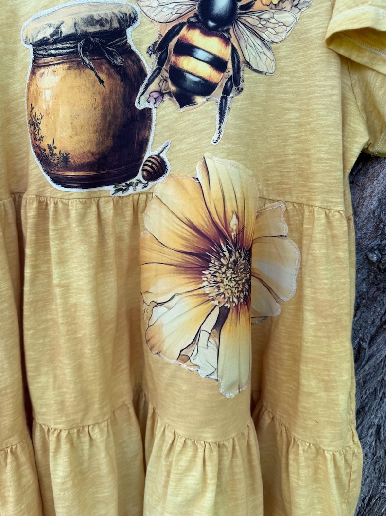 XL Upcycled Mustard Yellow Bee T-shirt Maxi Dress: Comfortable ...