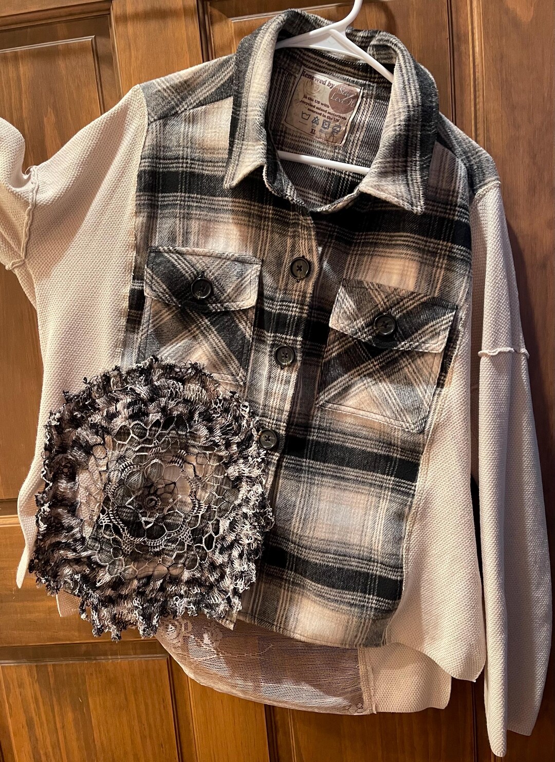 Flannel Shirt Jacket Patchwork Farmhouse Clothes, Upcycling Handmade ...