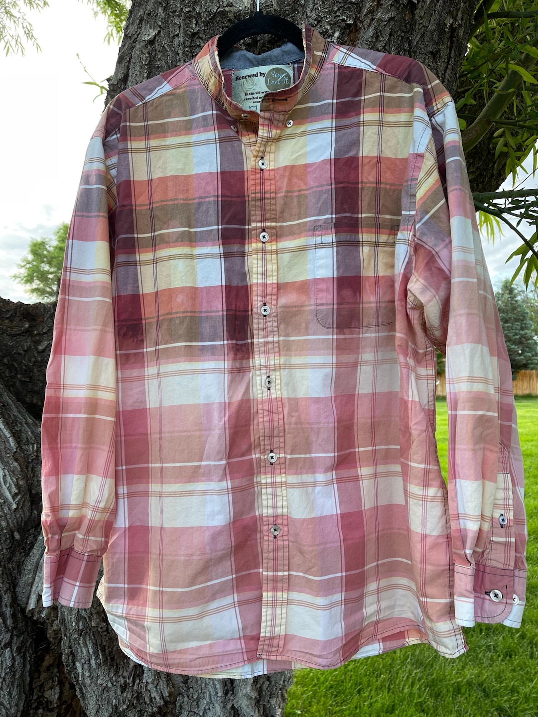 XL Plaid Bleached Rustic Tunic, Upcycling Handmade, Oversized Boho Top ...
