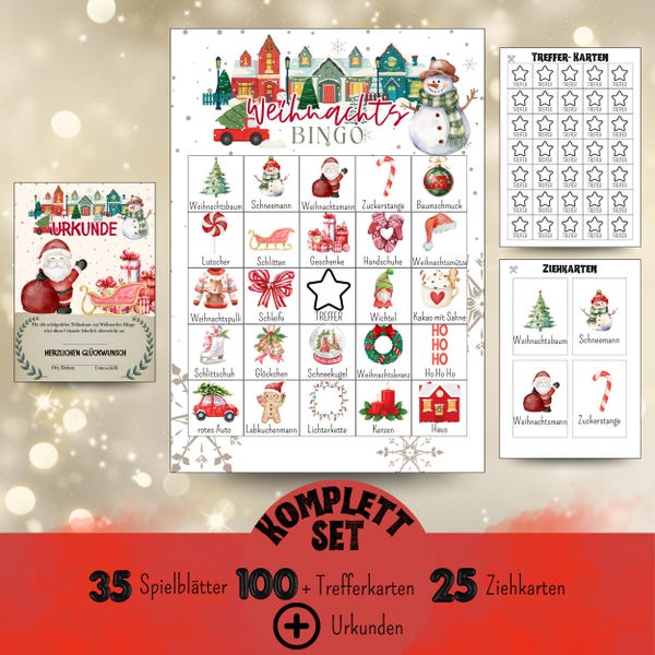 Weihnachten bingo ausdrucken - Etsy.de