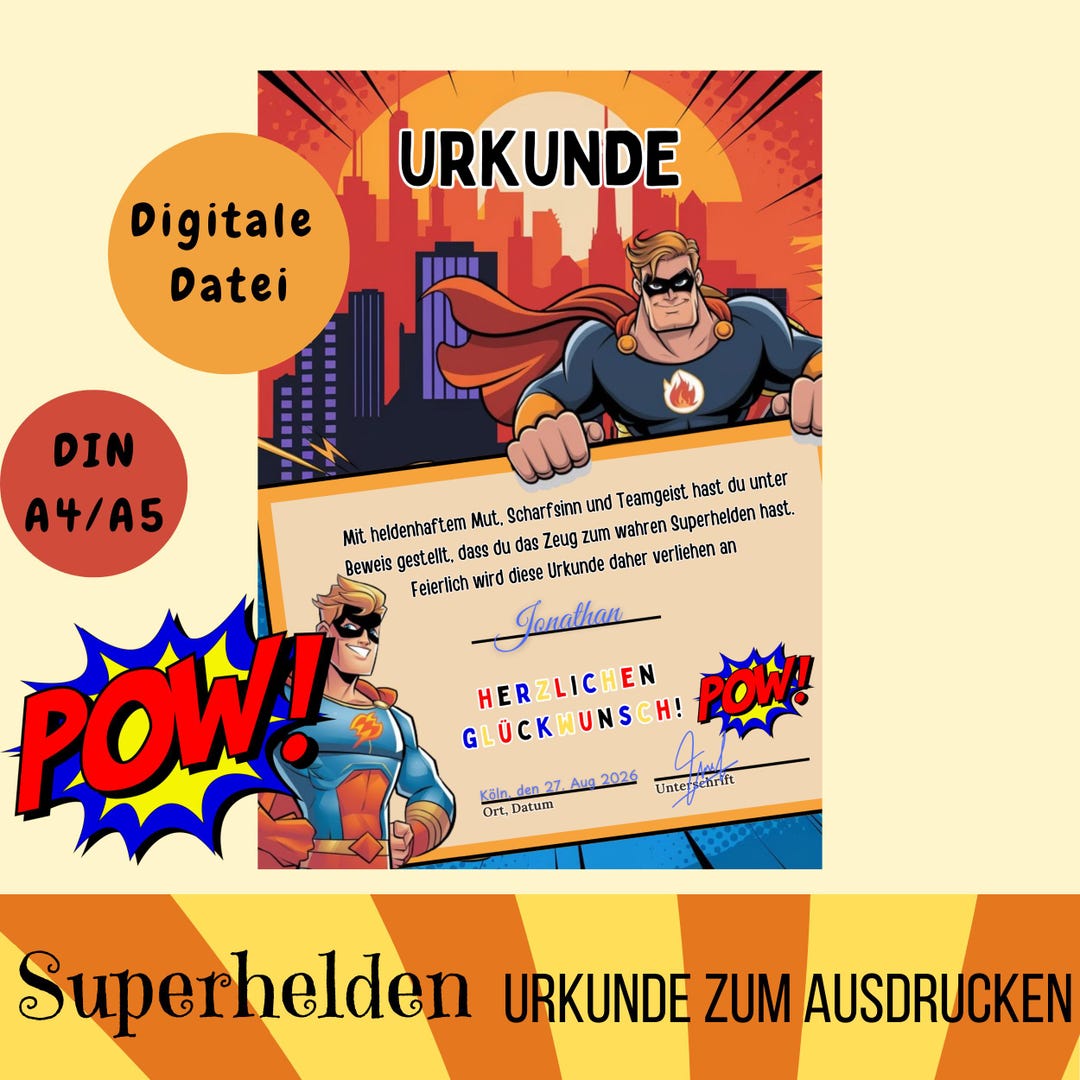 Superhero Certificate, Tournament, Children's Birthday Party, Comic ...