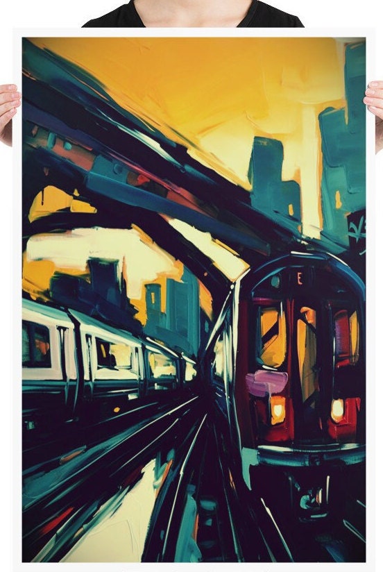 Subway Trains Poster trains Race in the Night While the City Sleeps - Etsy