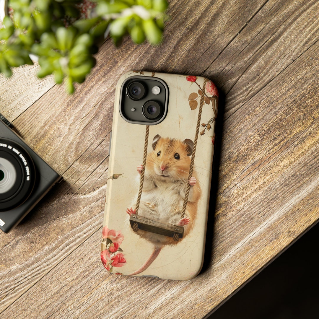 Hamster on Swing With Floral Background Phone Case, iPhone 15 14 13 12 ...