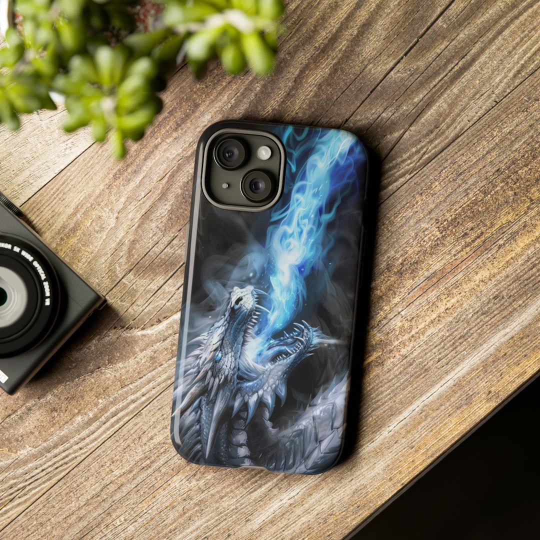 White Dragon Breathing Blue Flame Phone Case, iPhone 15 14 13 12 11 ...