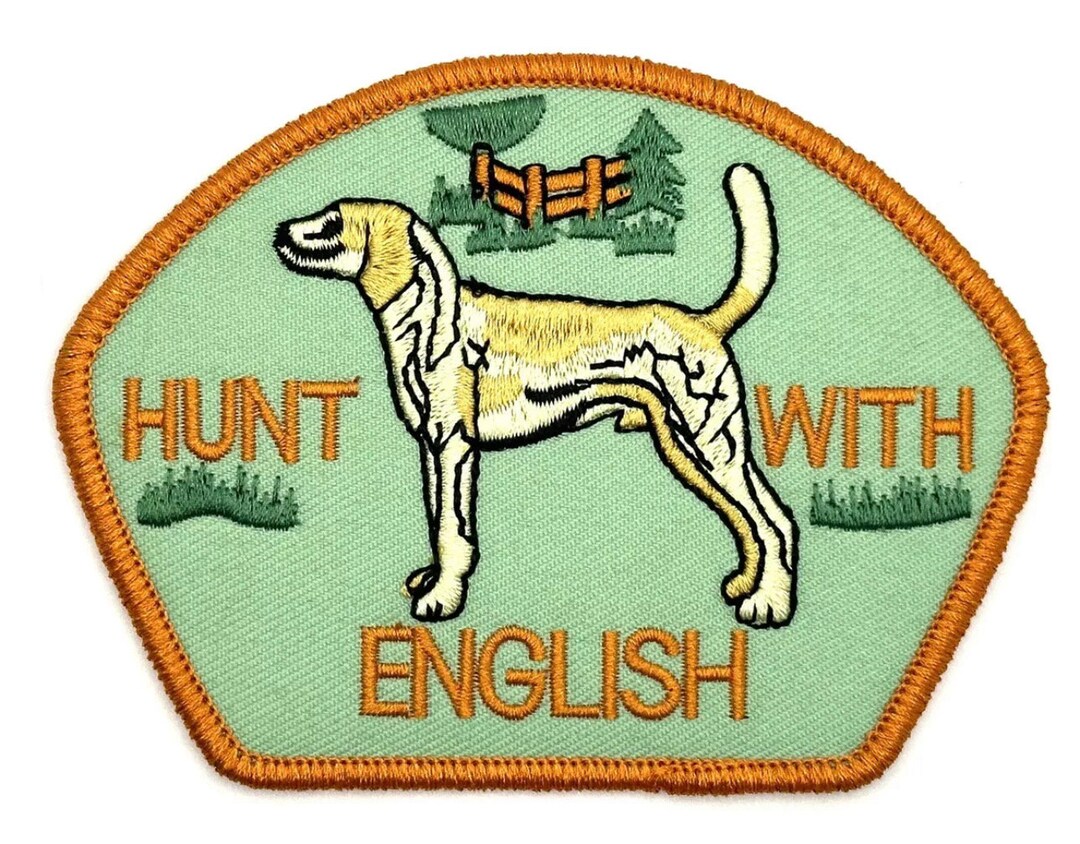 Hunt With English Coon Hunting Dog Patch Cap Hat Iron on Vintage Retro ...