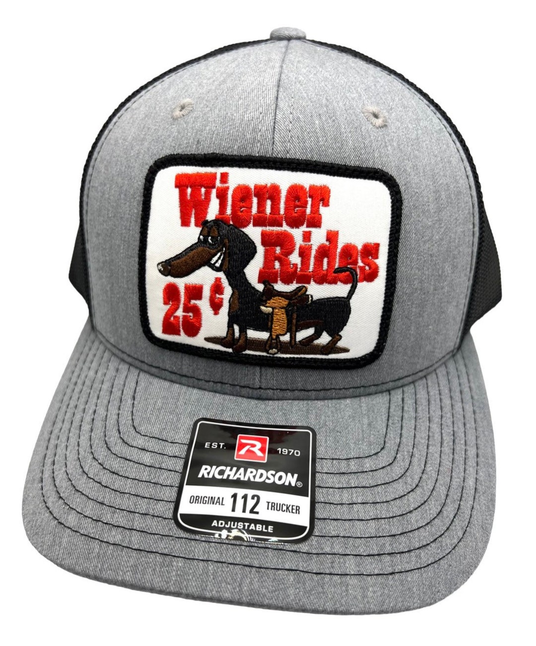 25 Cent Wiener Rides Dachshund Dog Funny Adult Humor Richardson 112 Trucker Snapback Hat Cap ...