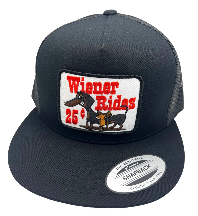 25 Cent Wiener Rides Dachshund Dog Funny Adult Humor Yupoong Flat Bill ...