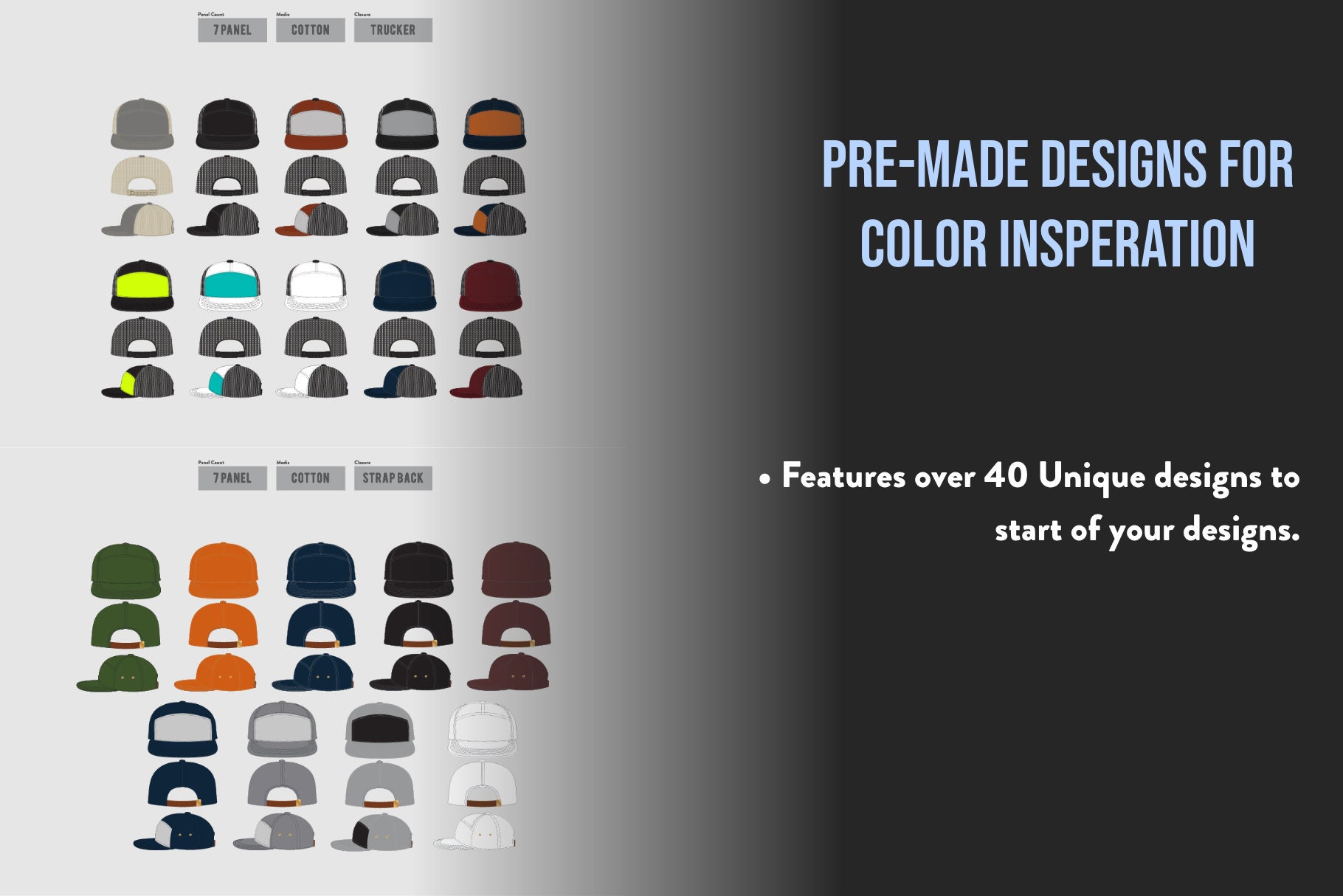 Hat Design Template Bundle: Customizable Hats for Adobe Illustrator - Etsy