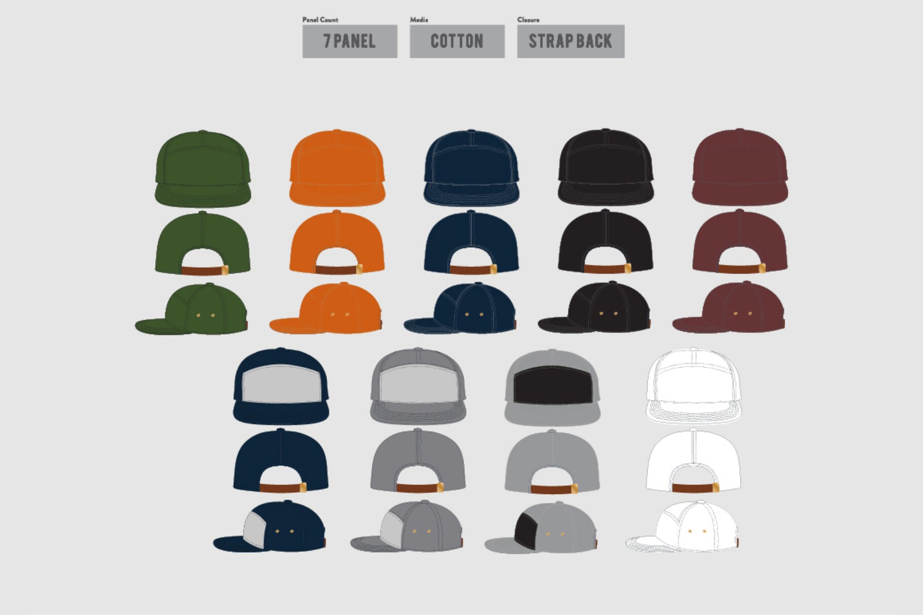 7 Panel Hat - Customizable Vector Design Template for Adobe Illustrator ...