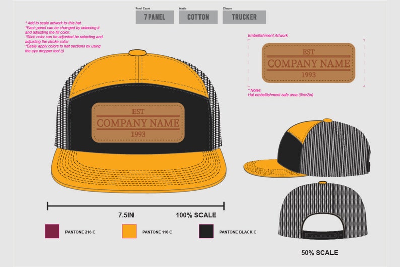 7 Panel Hat - Customizable Vector Design Template for Adobe Illustrator ...