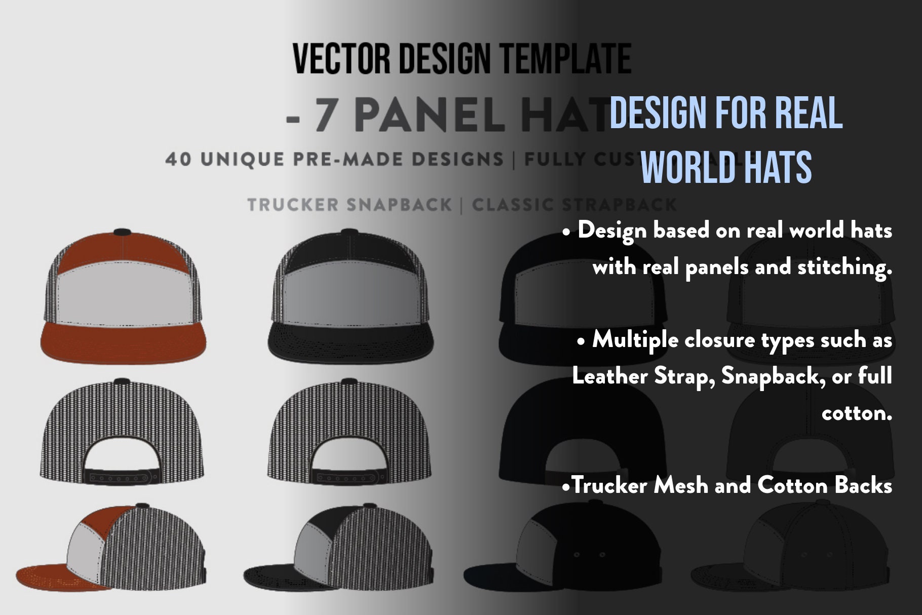7 Panel Hat - Customizable Vector Design Template for Adobe Illustrator ...