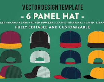 7 Panel Hat Customizable Vector Design Template for Adobe Illustrator ...