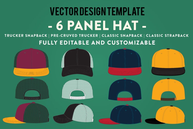 6 Panel Hat - Customizable Vector Design Template for Adobe Illustrator ...