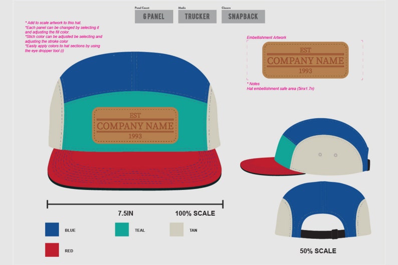 5 Panel Hat Vector Template: Customizable Design (adobe Illustrator) - Etsy