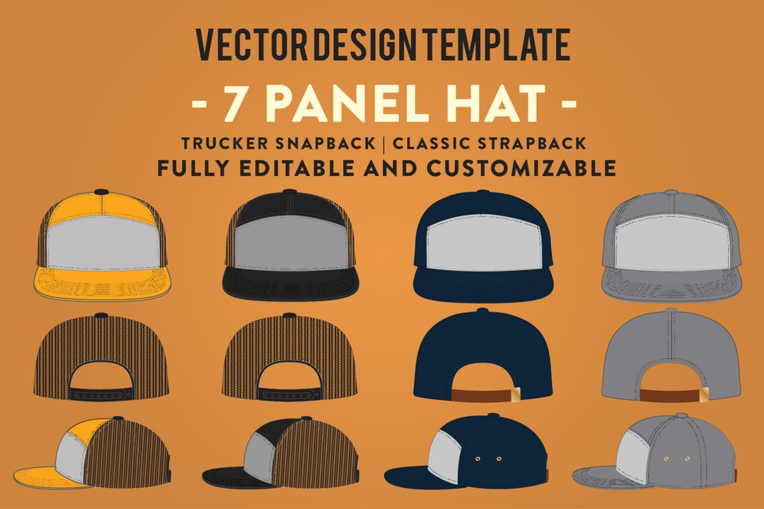7 Panel Hat - Customizable Vector Design Template for Adobe Illustrator | Real-world Sewing ...