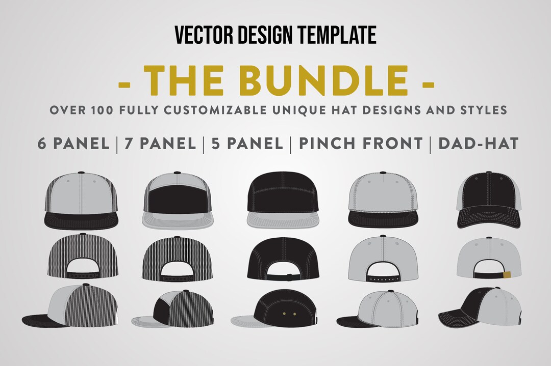 Hat Design Template Bundle: Customizable Hats for Adobe Illustrator - Etsy