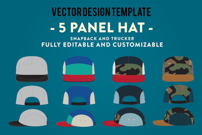 5 Panel Hat Vector Template: Customizable Design (adobe Illustrator) - Etsy