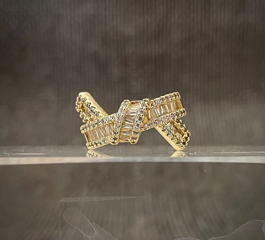 Gold Bow Ring, Gold Ribbon Ring, Diamond CZ Bow Ring, Gift for Her ...