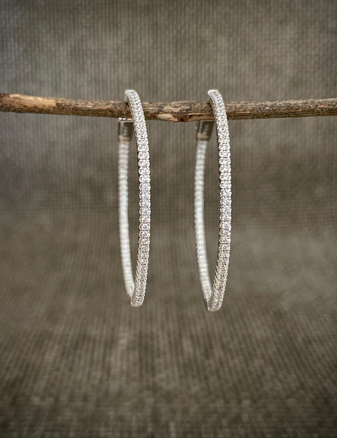 Large Diamond Hoops, Big Cubic Zirconia Hoop Earrings, Large Inside Out ...