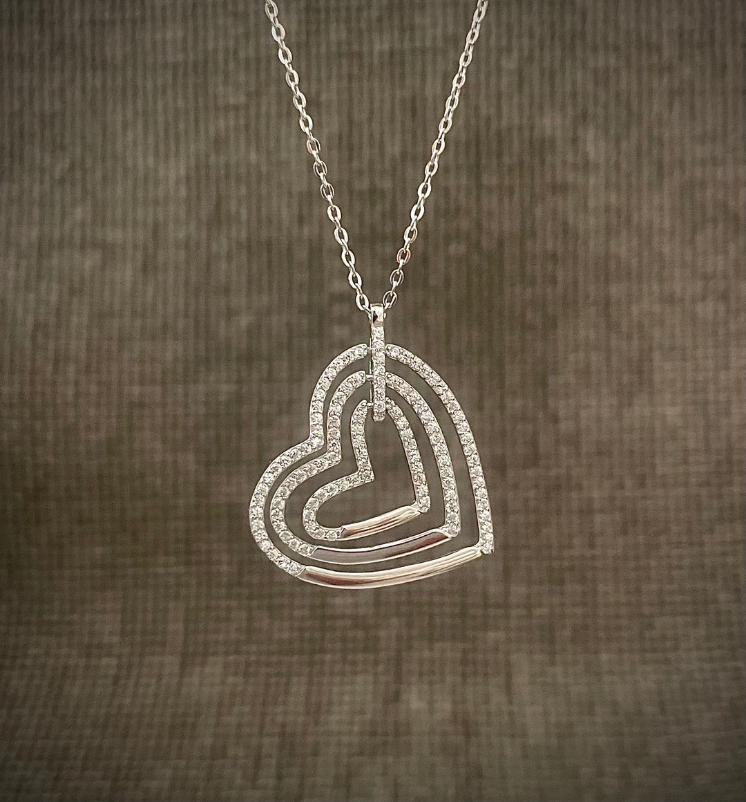 Interlocking Heart Necklace, Diamond Necklace, Heart Necklace, Love ...