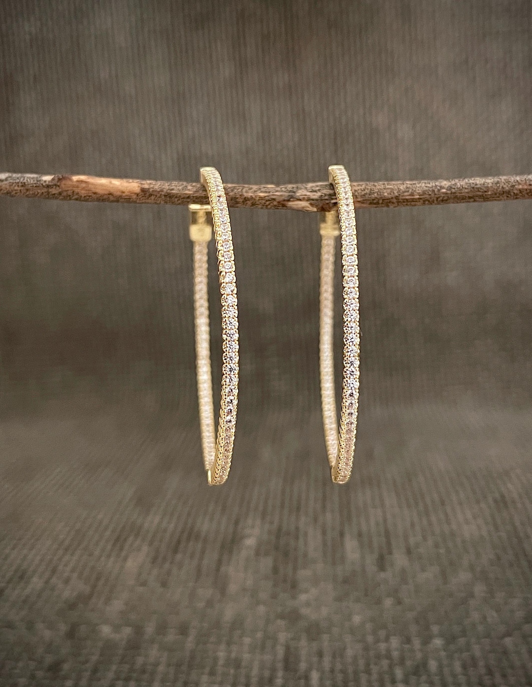 Large Gold Pave Diamond Hoop Earrings, Big Cubic Zirconia Hoops, Large ...