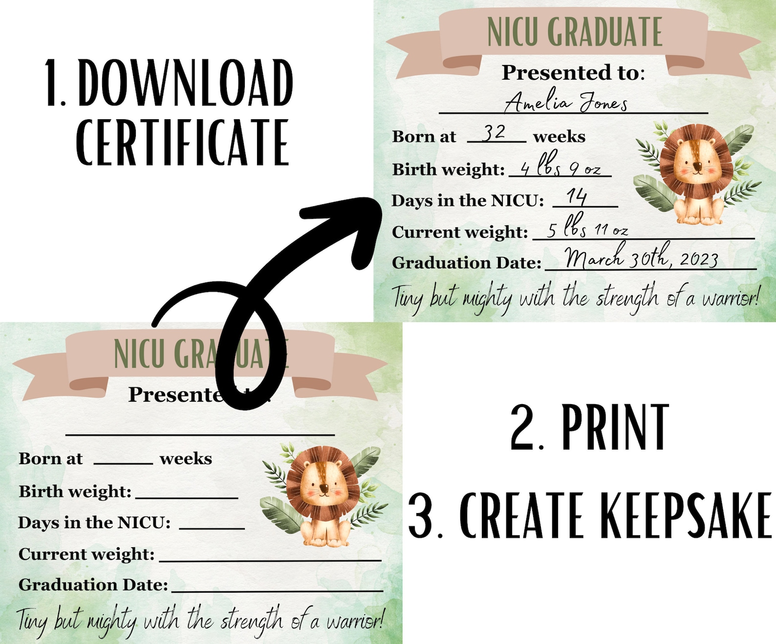 NICU Graduate Certificate, NICU Graduation Keepsake, NICU Keepsake for ...