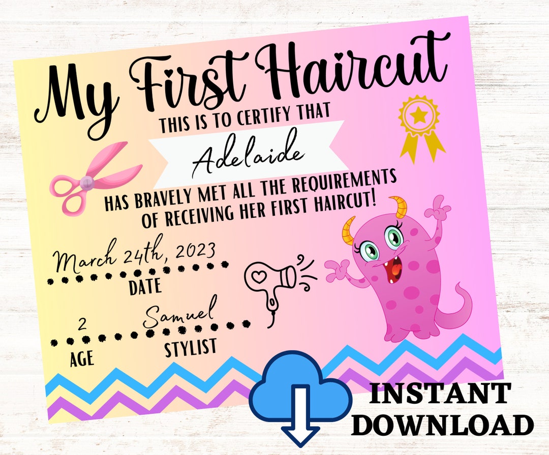 My First Haircut Certificate, Baby Milestone Keepsake, Girl's Haircut ...