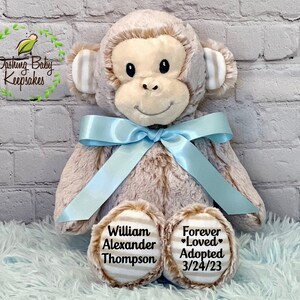 Personalized Adoption Monkey Plush, Adoption Stuffed Animal, Adoption ...