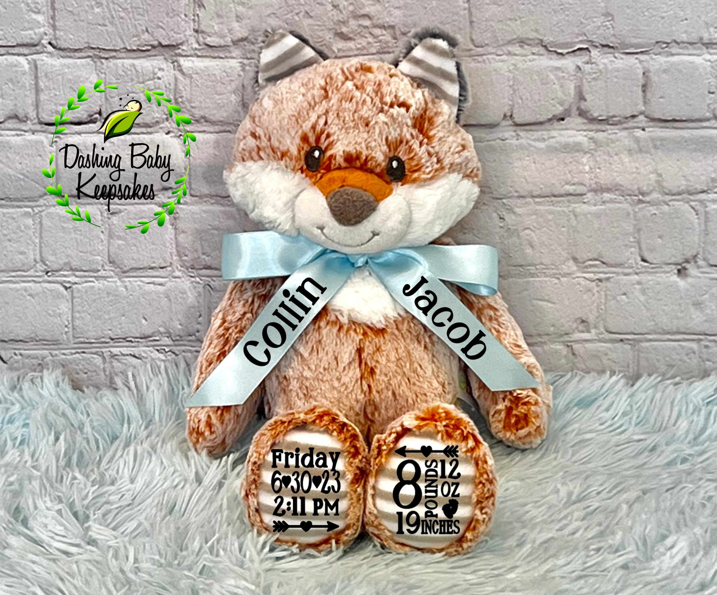 Personalized Fox Birth Stats Plush Custom Birth Announcement - Etsy
