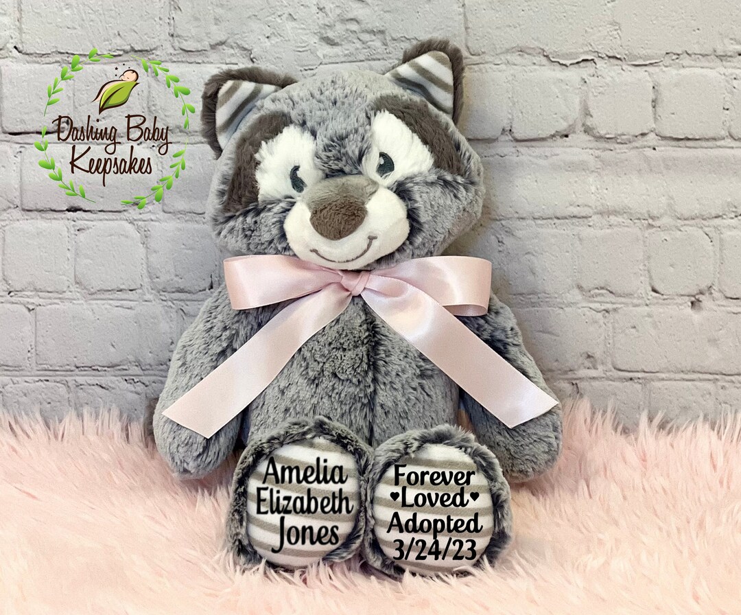 Personalized Adoption Raccoon Plush, Adoption Stuffed Animal, Adoption ...