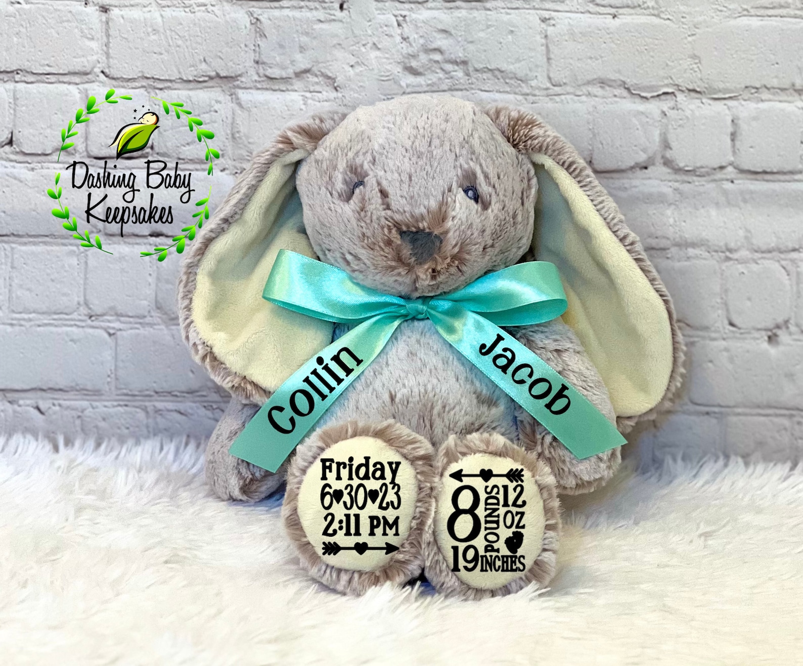 Personalized Bunny Birth Stats Plush, Custom Birth Announcement ...