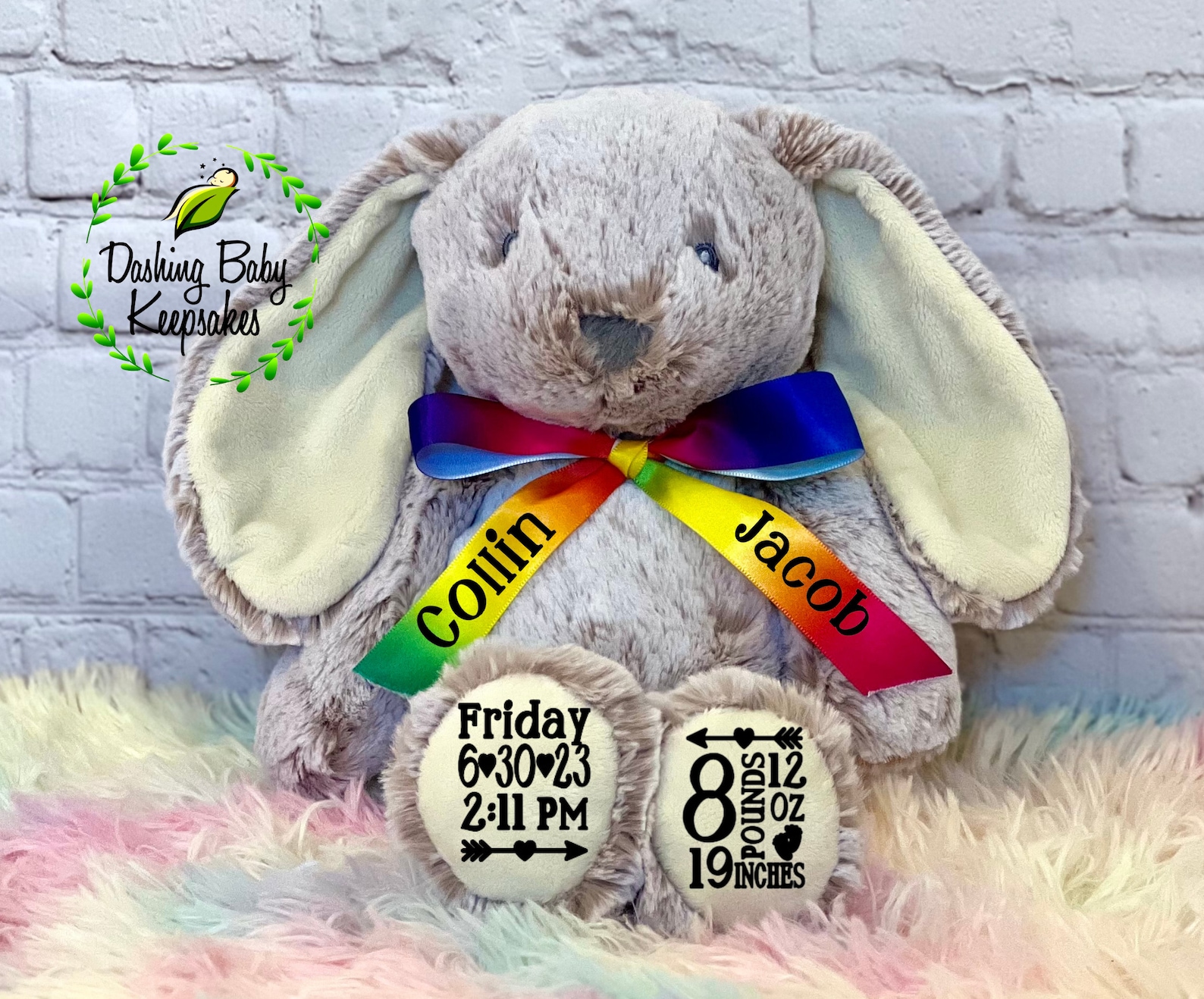 Personalized Bunny Birth Stats Plush, Custom Birth Announcement ...