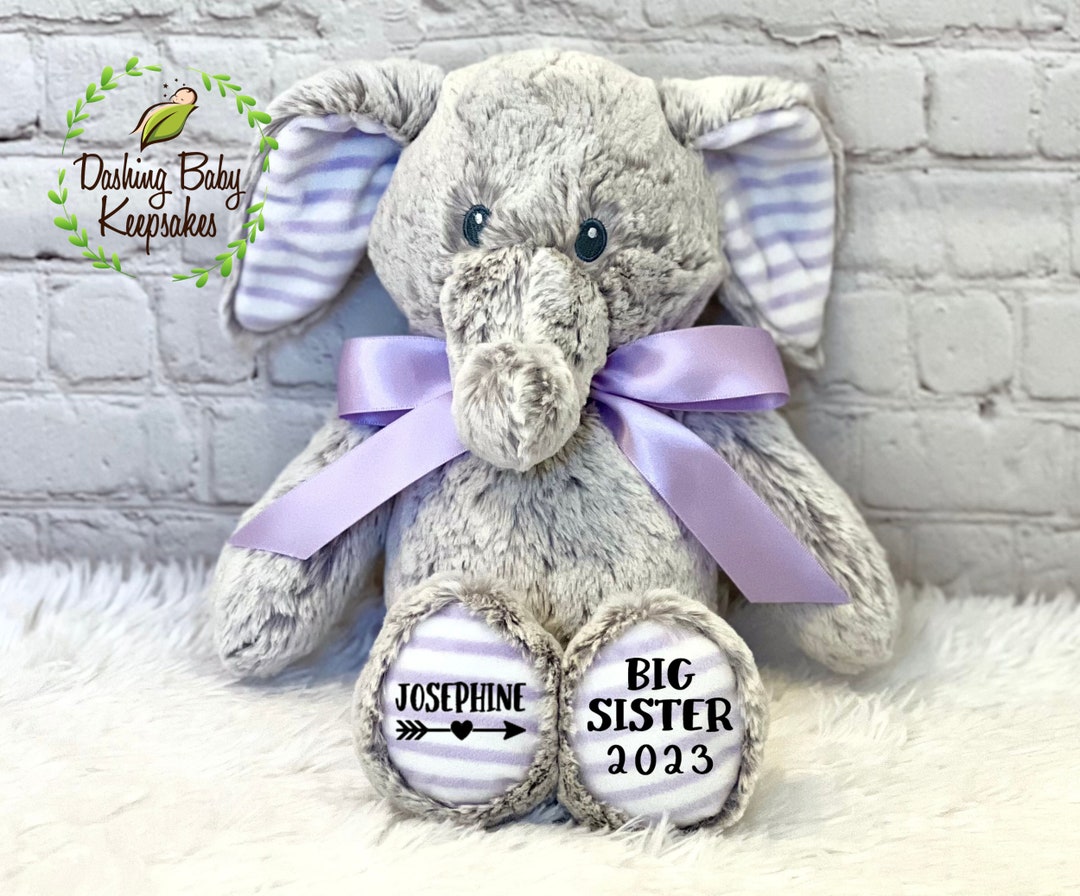Personalized Big Sister Elephant Stuffed Animal, Gift for Sibling, Big ...