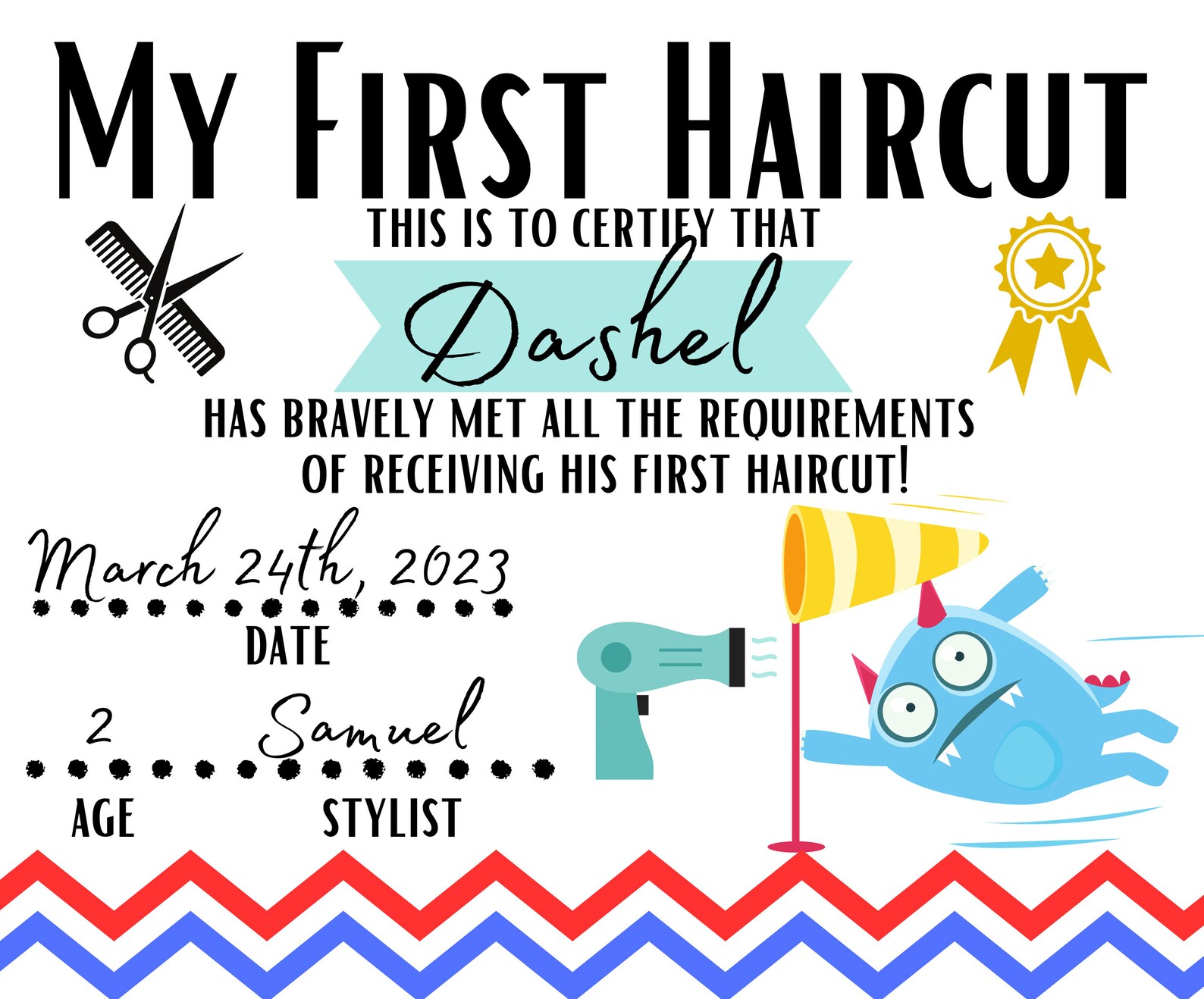 My First Haircut Certificate, Baby Milestone Keepsake, Boy's Haircut ...