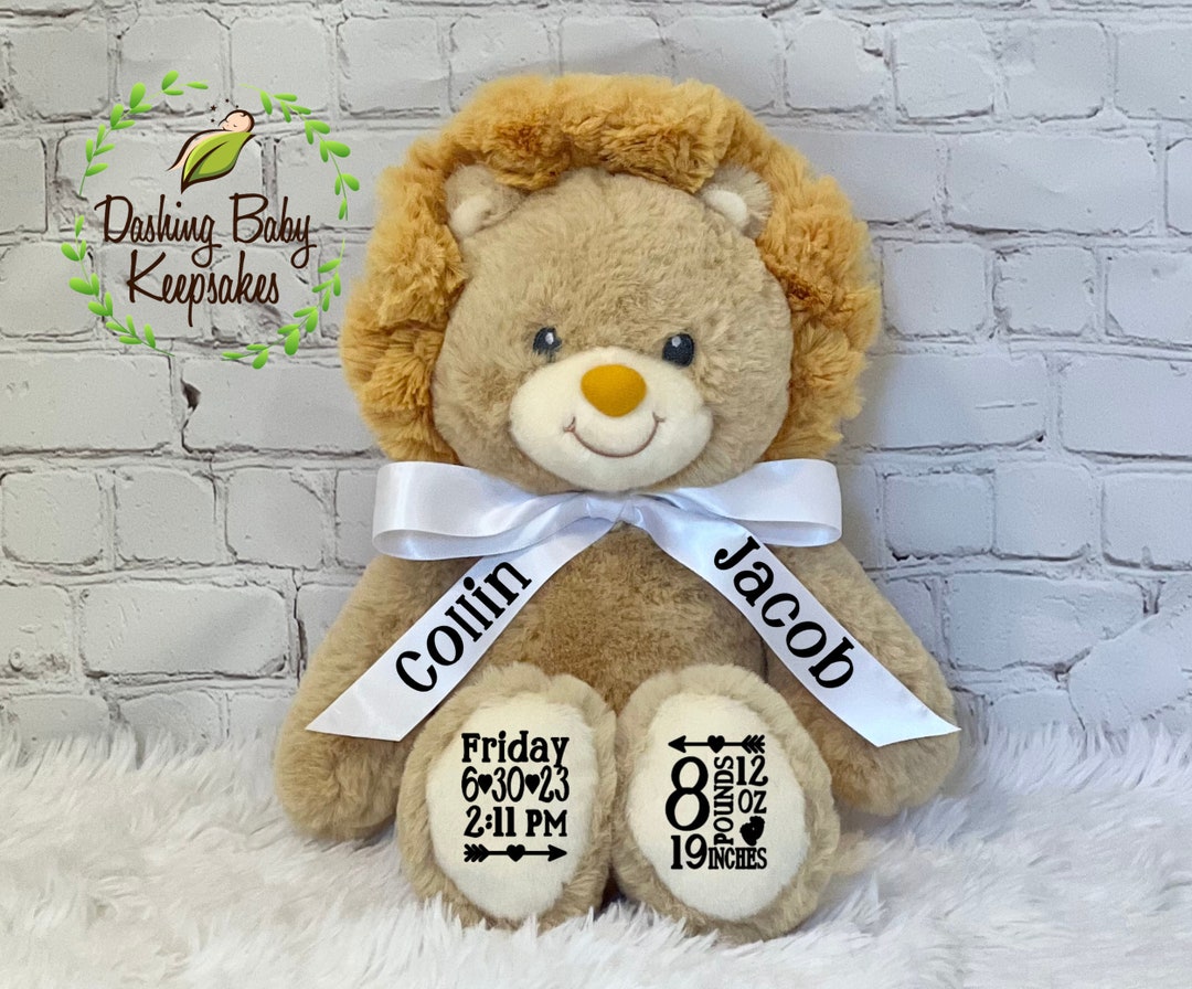 Personalized Lion Birth Stats Plush, Custom Birth Announcement, Newborn ...
