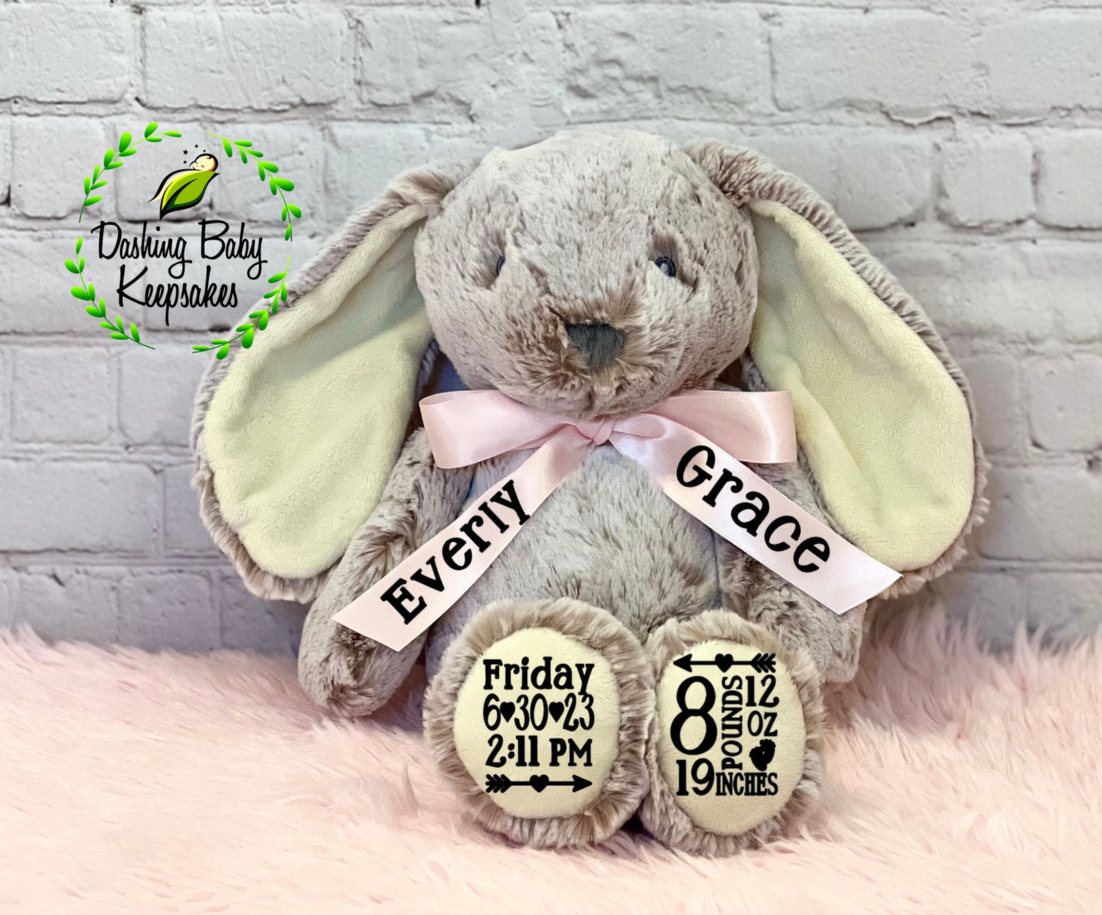 Personalized Bunny Birth Stats Plush, Custom Birth Announcement ...