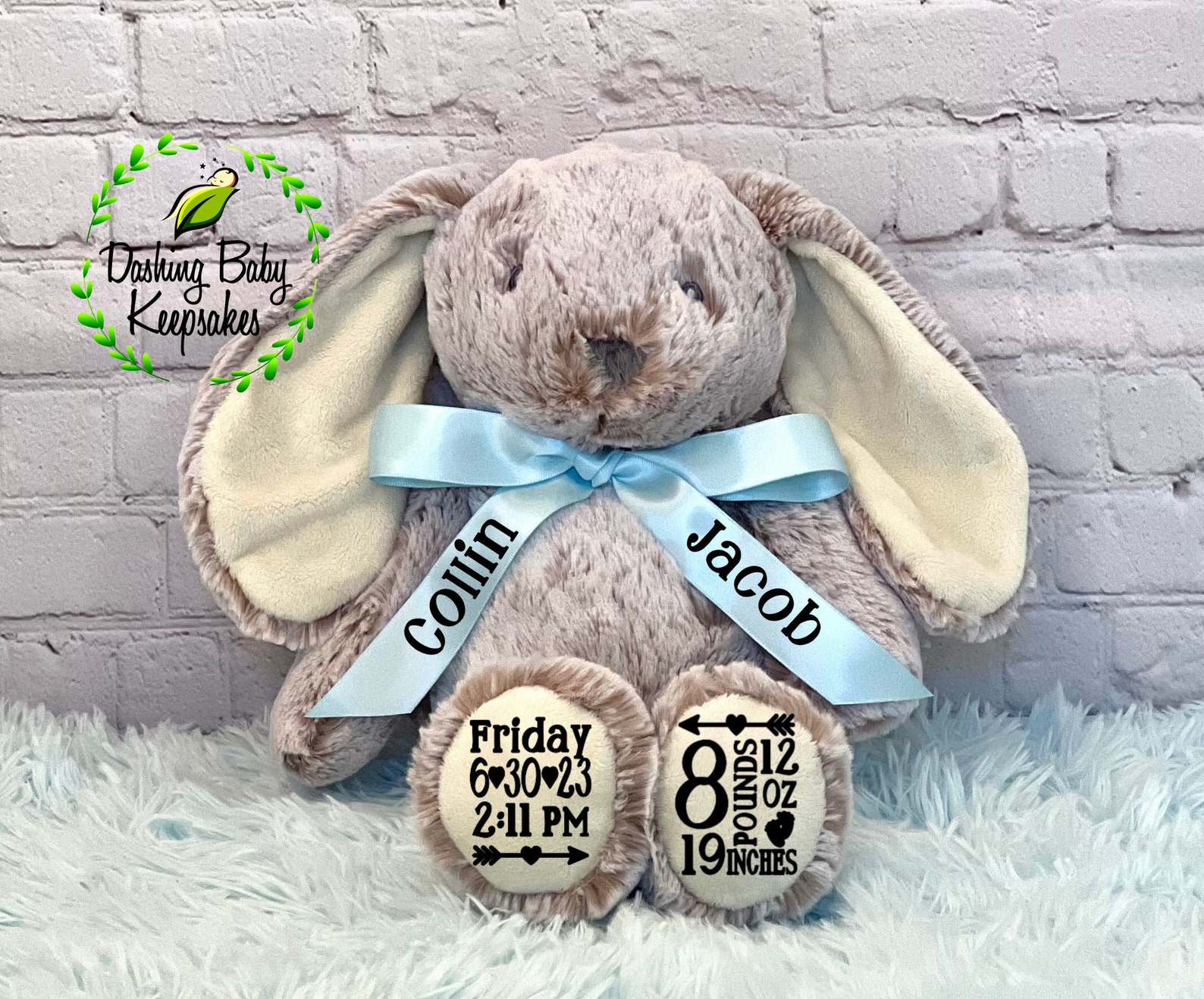 Personalized Bunny Birth Stats Plush, Custom Birth Announcement ...
