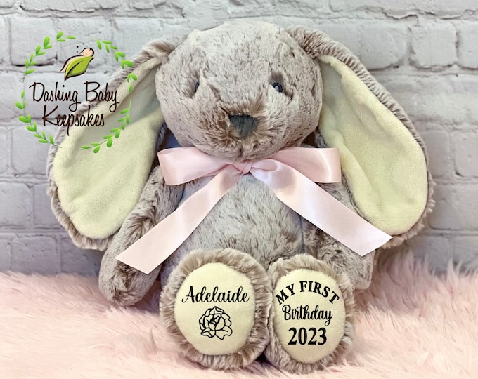 My First Birthday Bunny Stuffed Animal, 1st Birthday Gift, First ...