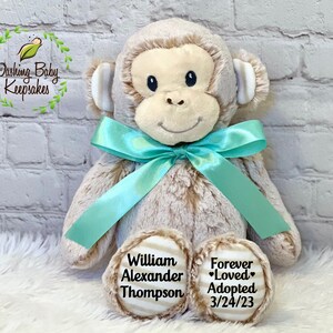Personalized Adoption Monkey Plush, Adoption Stuffed Animal, Adoption ...
